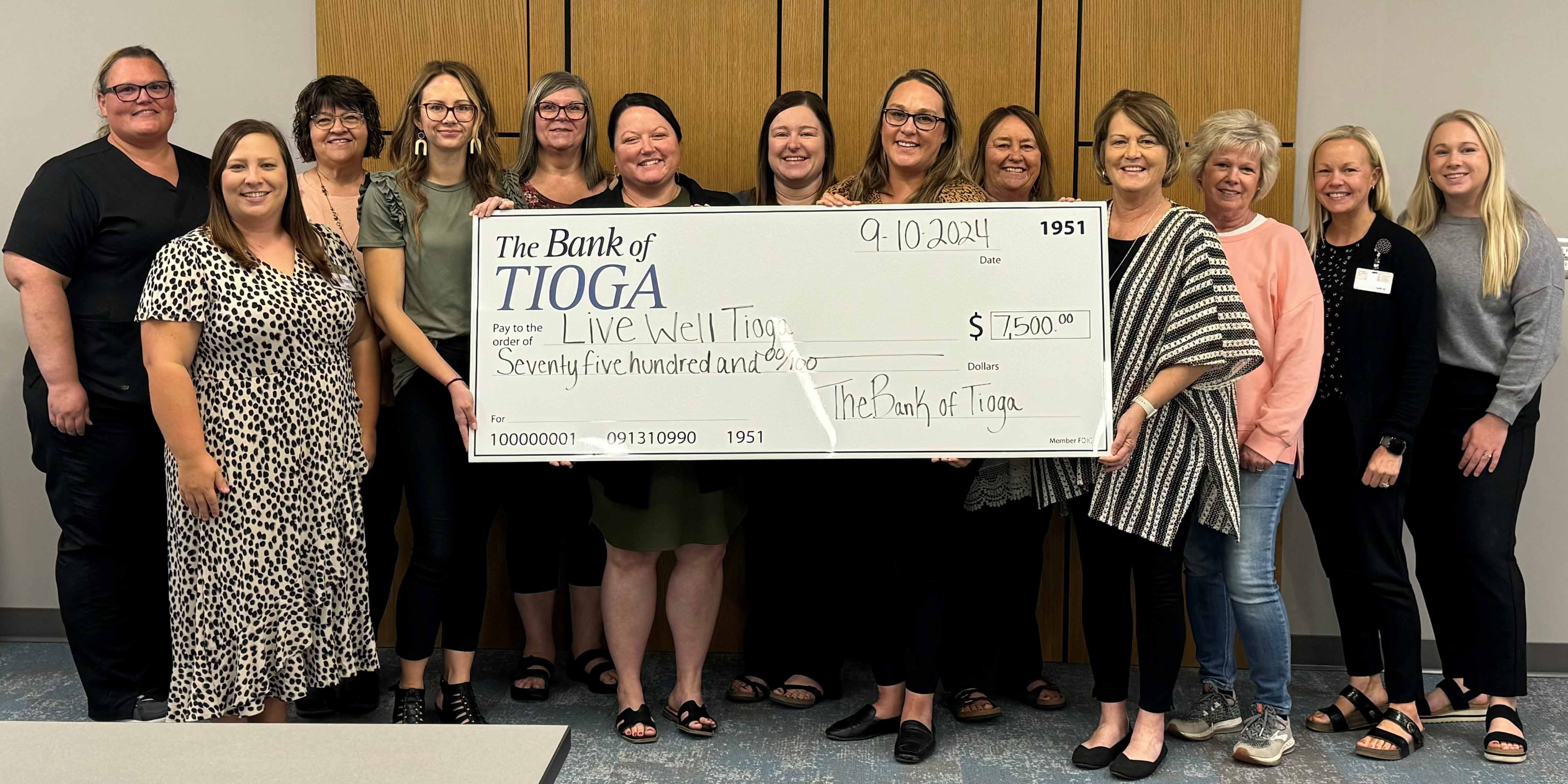 The Bank of Tioga contributes $7,500 to support Live Well Tioga